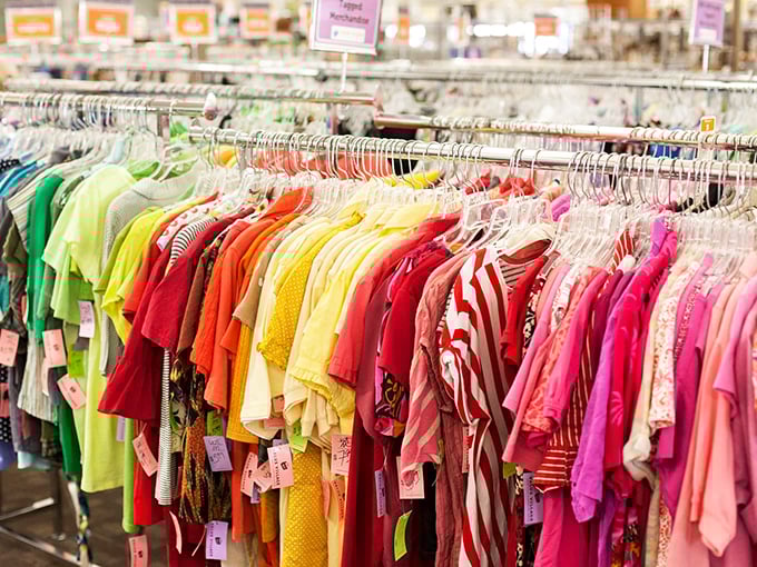 Color-coded clothing racks that would make Marie Kondo weep with joy. Organization this satisfying should come with a warning label.