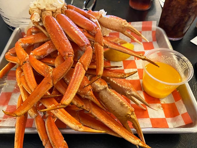 These snow crab legs aren't just food—they're an interactive experience that rewards patience with sweet, succulent meat. The butter dip is liquid gold.