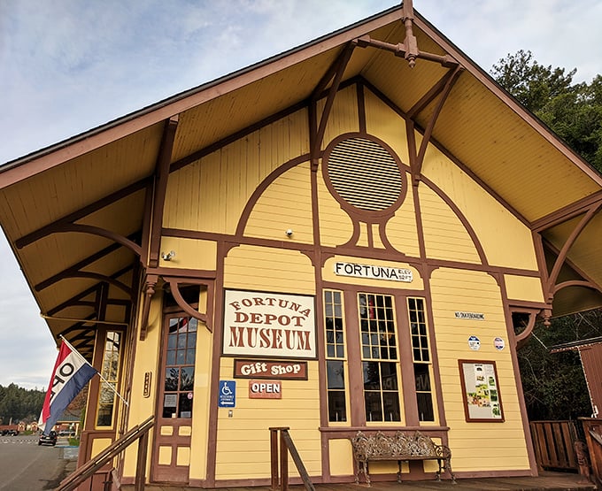 The historic Depot Museum preserves Fortuna's logging and railroad heritage in a charming Victorian-style building.