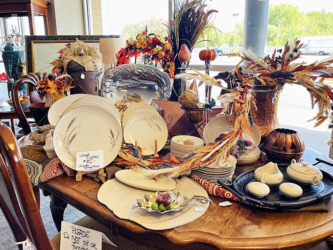 Autumn's bounty displayed on weathered wood – these dishes have hosted countless family meals and are ready for yours. Wheat patterns never truly go out of style. 
