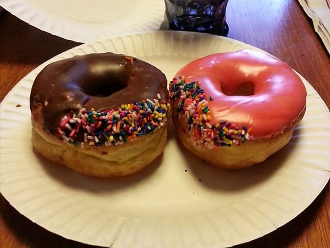 Donuts that would make Homer Simpson weep with joy. The chocolate-glazed with sprinkles isn't just a treat—it's edible nostalgia.