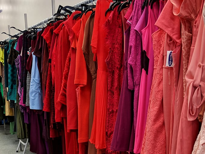 The red dress section—where every garment seems to whisper, "Take me to that party you've been invited to but weren't sure what to wear."