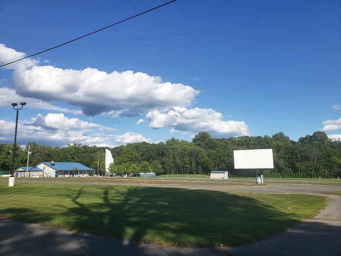 As dusk settles over the grounds, the anticipation builds—that magical moment before the screen flickers to life.