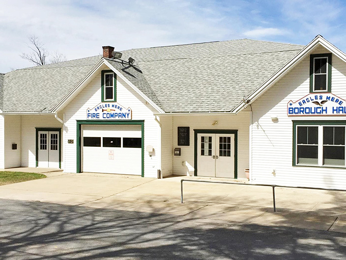 Small-town governance at its most picturesque—where the fire company and borough hall share space like good neighbors should.
