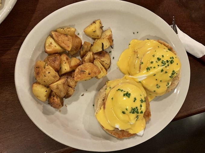Benedict done right is poetry on a plate. That hollandaise—sunshine-yellow and perfectly balanced—would make Julia Child slow-clap with approval. 