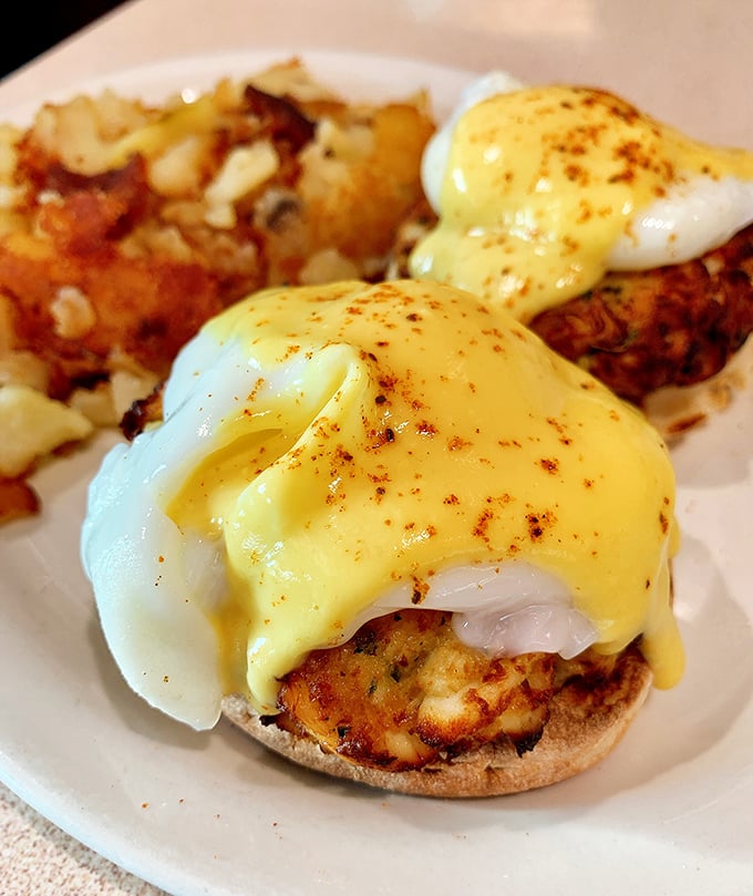 The Chesapeake Benedict isn't just breakfast—it's Maryland's soul on a plate, with crab cakes standing in for Canadian bacon in this morning masterpiece.