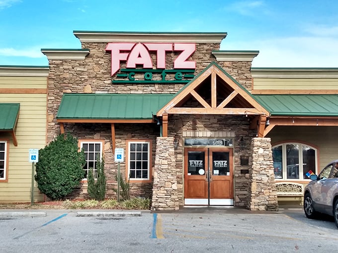 Fatz Cafe's rustic stone facade promises comfort food that sticks to your ribs and memories that stick to your heart—the architectural equivalent of a warm hug.