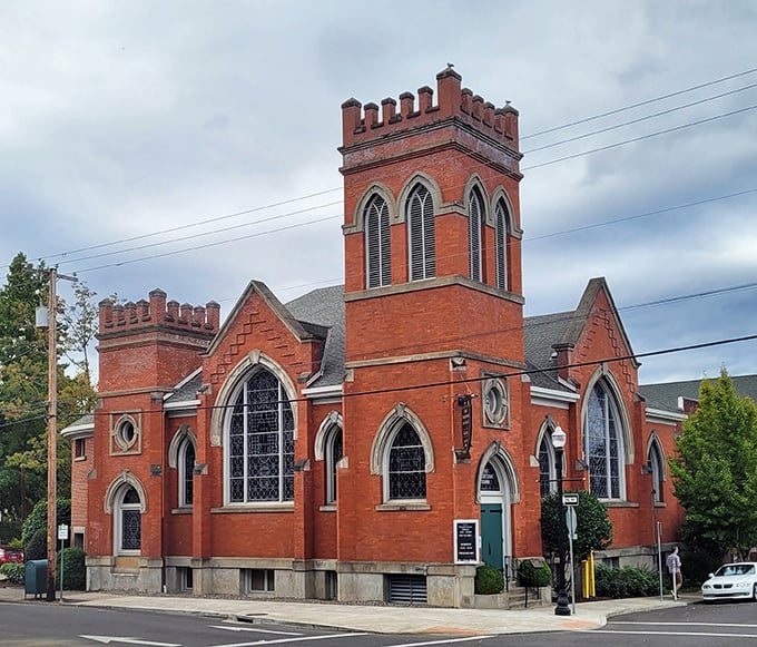 First Presbyterian Church stands like a Victorian valentine, proving they really don't build them like this anymore.