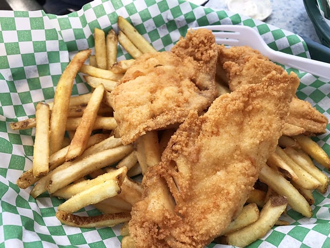 Golden, crispy fish and chips that would make a British pub jealous. The kind of comfort food that justifies a two-hour drive and zero regrets.