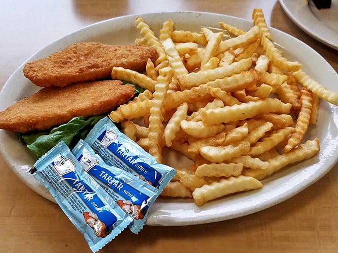 Fish and chips that would make a Londoner homesick. The crinkle-cut fries are like edible nostalgia with just the right amount of salt.