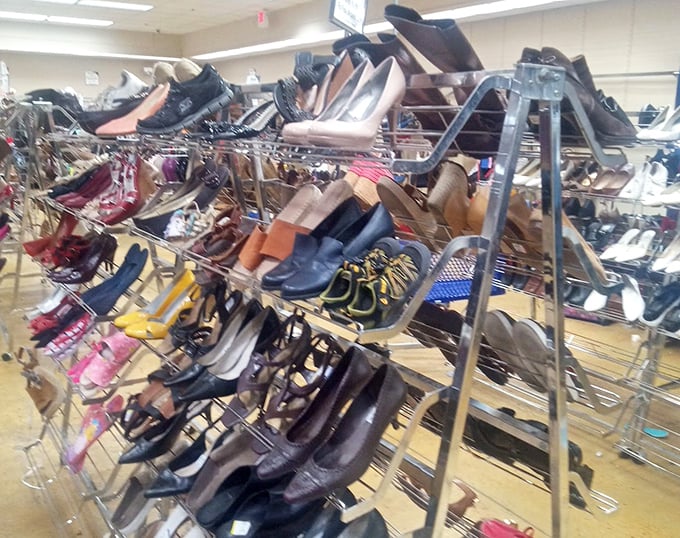 Footwear for every occasion, because apparently people donate perfectly good shoes faster than they donate their outdated opinions.