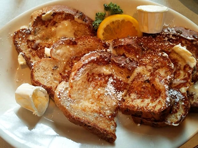 French toast that's achieved the perfect golden-brown exterior while maintaining that custardy interior—the breakfast equivalent of winning the lottery.