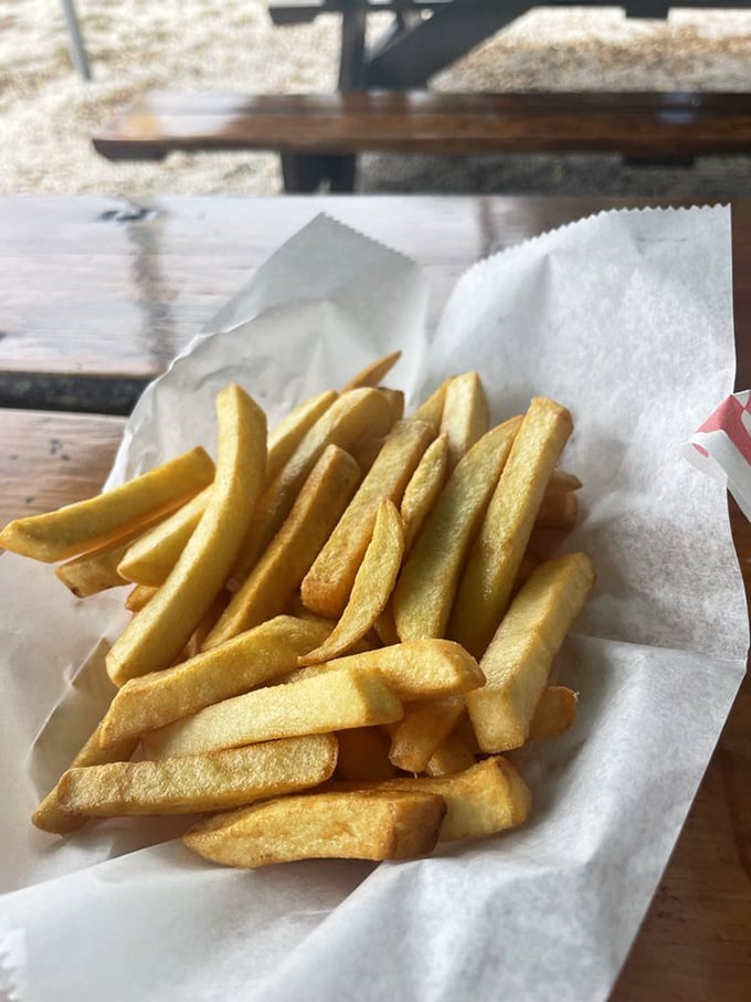 These aren't just fries—they're golden wands of potato magic. Cut thick enough to actually taste the potato beneath that perfect crisp exterior.
