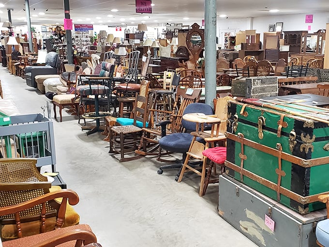Furniture row: where your grandmother's dining set meets your next dining set, and every chair has a story it's dying to tell.