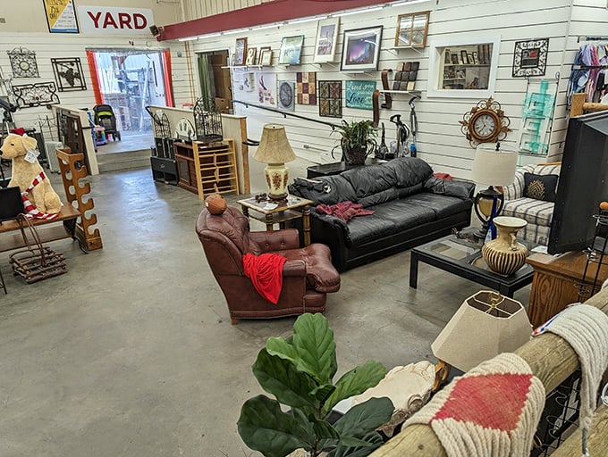 Living room vignettes showcase how yesterday's furniture can furnish tomorrow's memories. That leather recliner is practically begging for a new home.