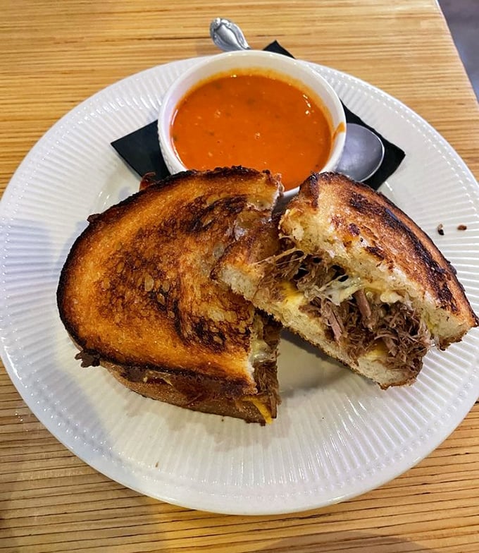 Not your childhood grilled cheese. This grown-up version with tender short rib and tomato soup is comfort food that went to culinary school.