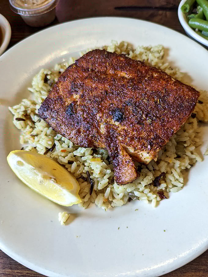 Blackened mahi-mahi that proves Ron's Roost isn't just playing chicken. This perfectly seasoned fish would make even coastal seafood joints jealous.