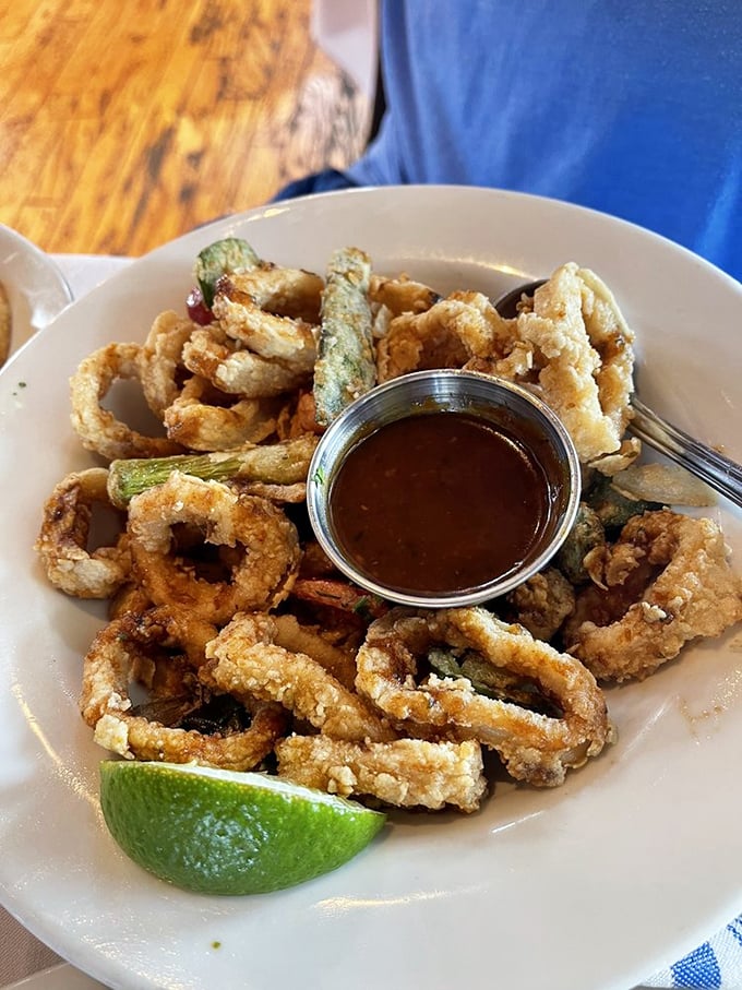 Crispy, tender, and just the right amount of zing – these calamari rings with their tangy dipping sauce might make you forget you're not actually on a Mediterranean coastline.