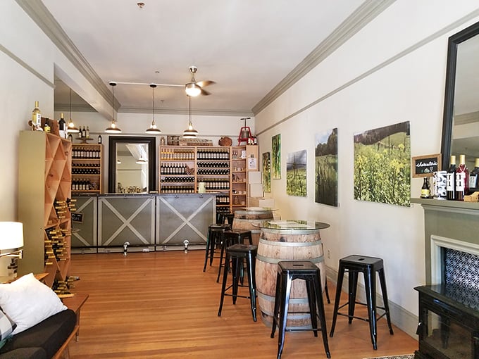 Wine tasting, Sierra foothills style—where barrel staves and wooden floors create ambiance no designer could replicate.