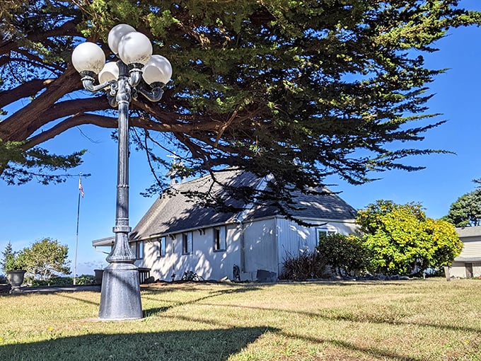 Small-town charm personified – this vintage lamppost and classic architecture remind us why Bandon feels like a movie set for coastal living.