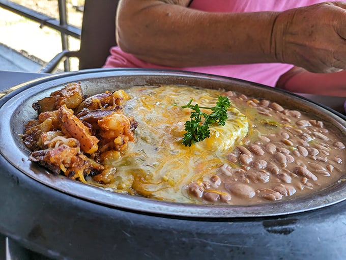 Huevos Rancheros—where eggs, chile, and beans unite in a breakfast symphony that sings "Good Morning" in perfect New Mexican harmony.