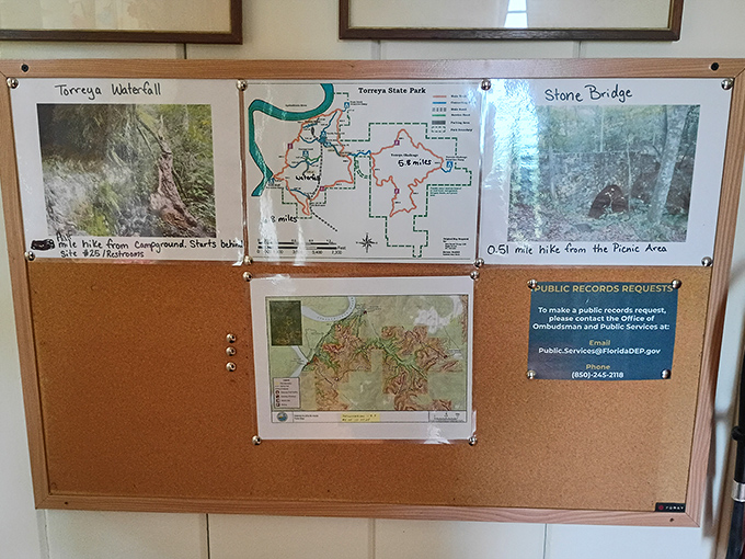 Adventure by bulletin board. These trail maps promise ravines, waterfalls, and historic structures—Florida's version of a treasure map.