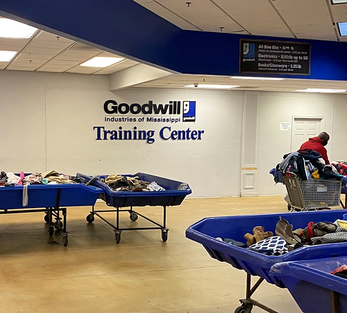 The "Training Center" sign reminds shoppers that this isn't just commerce—it's community impact. Your bargain hunting directly supports job skills programs across Mississippi.