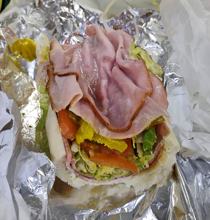 The Italian hoagie – where cold cuts have their finest moment, stacked with the architectural precision of someone who truly understands sandwich engineering.