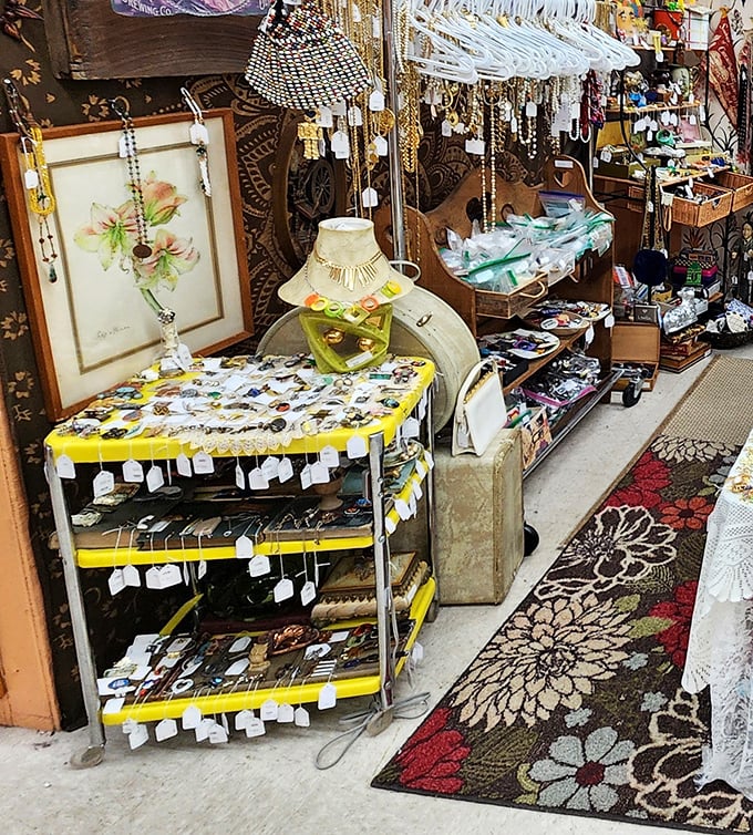 Vintage jewelry displays overflow with costume pieces that add sparkle to your wardrobe without draining your retirement account entirely.
