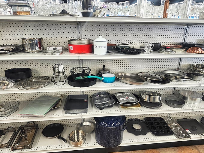 Kitchen implements of mysterious purpose line the shelves. That peculiar gadget might be the exact thing your grandmother swore by.