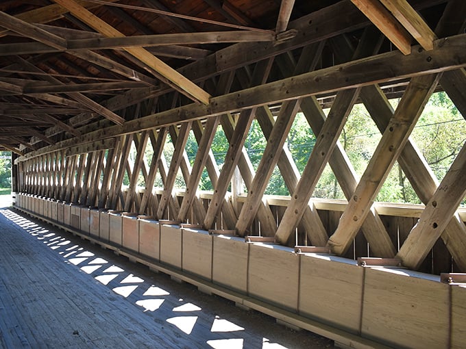 Look up and marvel at the wooden geometry lesson above. No computer algorithms here—just human ingenuity and hand-crafted precision.