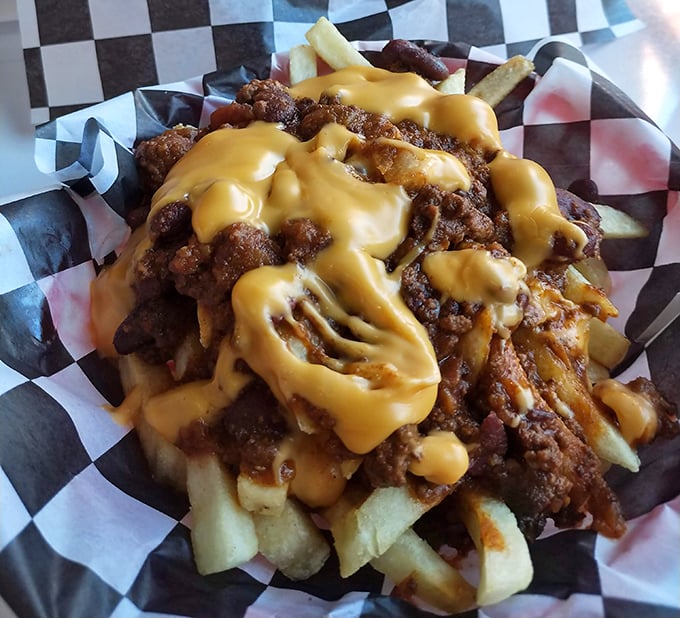 Chili cheese fries aren't just a side dish here—they're an architectural achievement, a mountain of comfort that requires both fork and commitment.