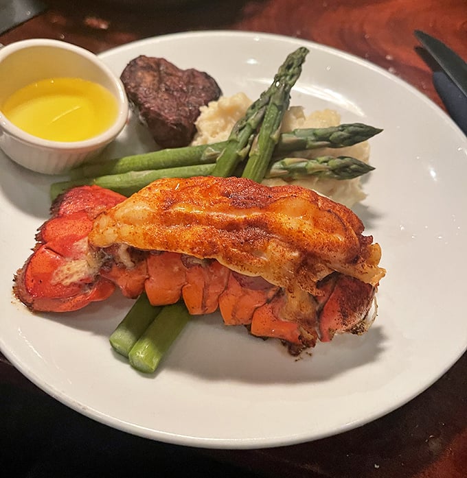 The surf and turf that launched a thousand date nights – a perfectly cooked lobster tail alongside filet mignon is romance on a plate.