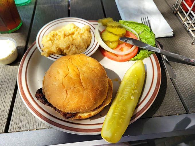 This burger isn't just a backup plan for seafood skeptics – it's a legitimate contender that might just cause a crisis of ordering confidence.