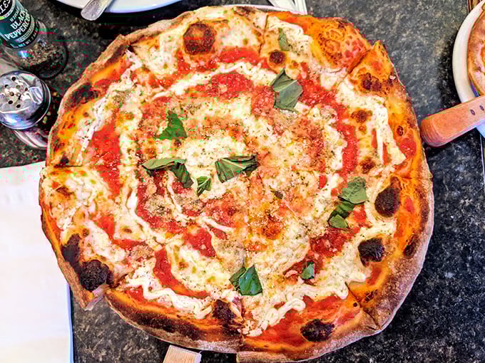 The Margherita pizza—proof that simplicity is the ultimate sophistication. That char on the crust is what pizza dreams are made of.