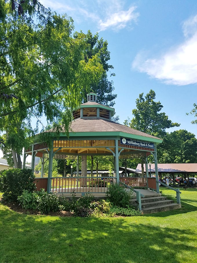 The community gazebo—where summer concerts fill warm evenings, young couples steal first kisses, and generations gather for hometown celebrations under Pennsylvania skies.