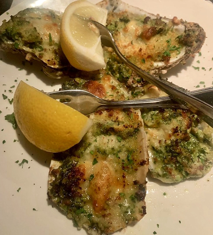 Oysters Rockefeller dressed for success in herb-butter finery—ocean treasures that found their best life in the Midwest.