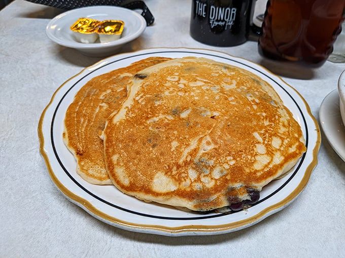 Pancakes that hang over the edge of the plate—the way nature and breakfast gods intended them to be.