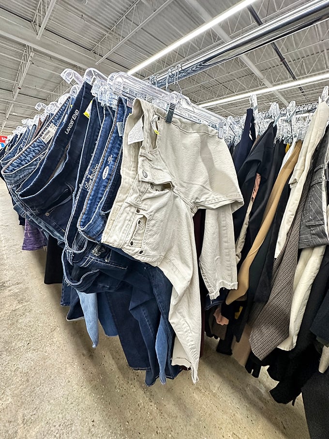 Denim democracy in action—designer jeans hanging shoulder-to-shoulder with everyday brands in this fashion melting pot.