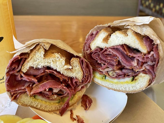 The pastrami sandwich that launched a thousand food dreams – stacked higher than some LA apartment buildings.
