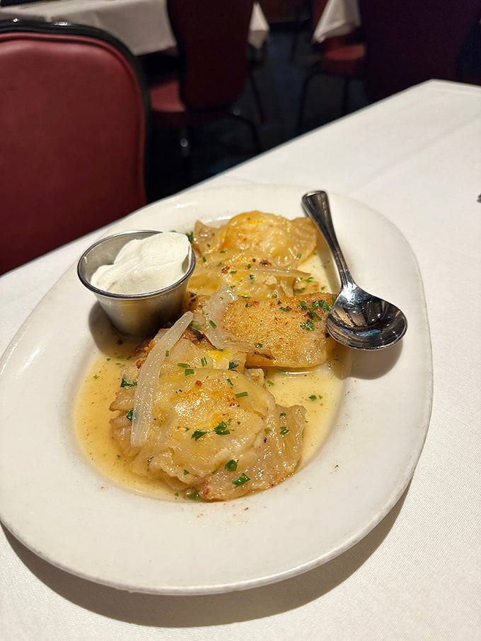Delicate pierogi bathing in butter sauce—like little Eastern European pillows of comfort that somehow found their way to Minnesota and decided to stay.