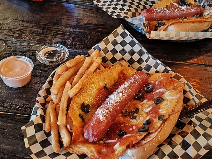Pizza meets hot dog in an unholy yet glorious alliance. This isn't fusion cuisine—it's what happens when two comfort foods fall madly in love. 
