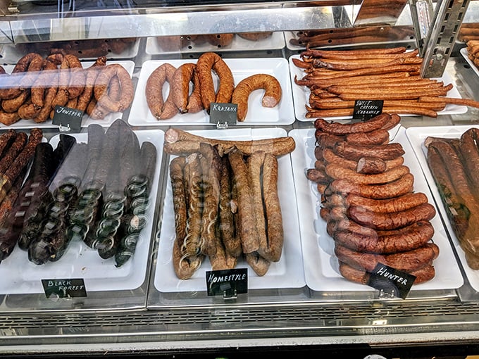 A carnivore's dream lineup—these kielbasa varieties showcase Poland's sausage-making prowess that puts ordinary hot dogs to shame.