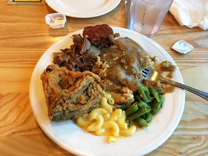 The plate that launched a thousand naps. Broasted chicken, pot roast, mac and cheese, and green beans—a quartet of comfort performing in perfect harmony.