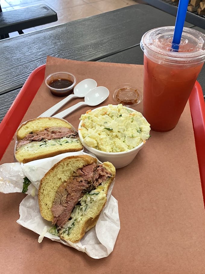 The brisket sandwich—where smoked beef meets fresh bread in a romance that puts most Hollywood love stories to shame.