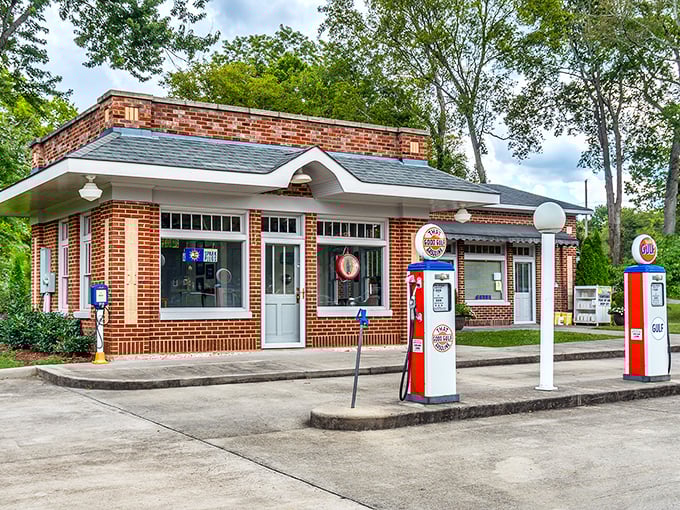 This meticulously restored Gulf station isn't just a gas stop – it's a time machine to when attendants checked your oil and cleaned your windshield.
