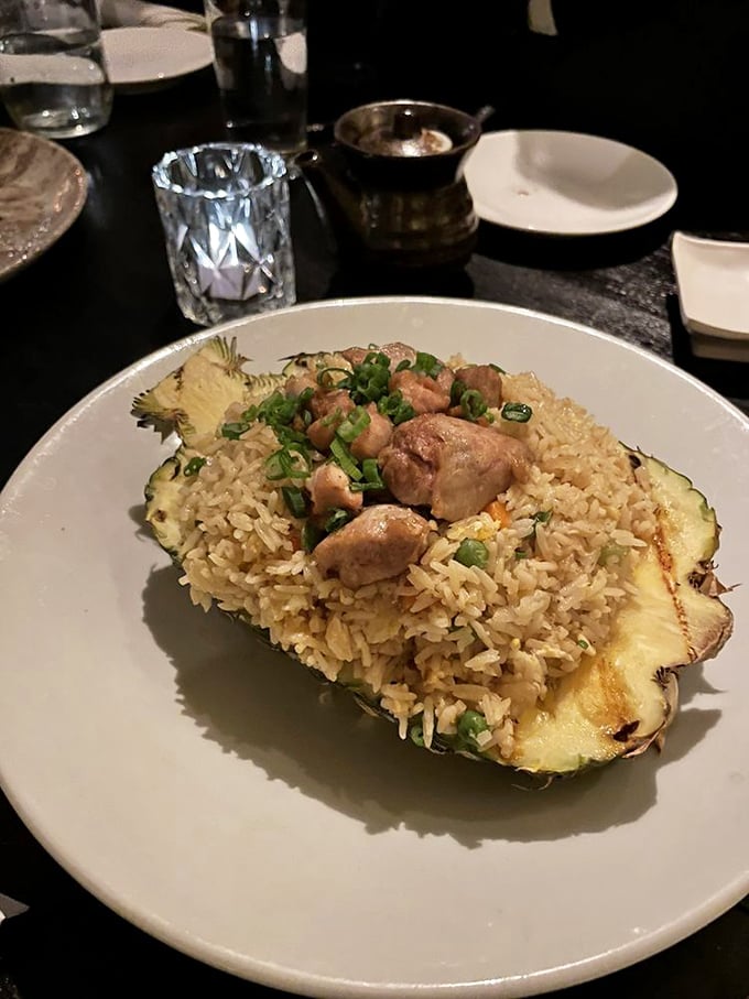 Pineapple fried rice that answers the eternal question: "What if tropical vacation flavors could be served in an actual pineapple?"
