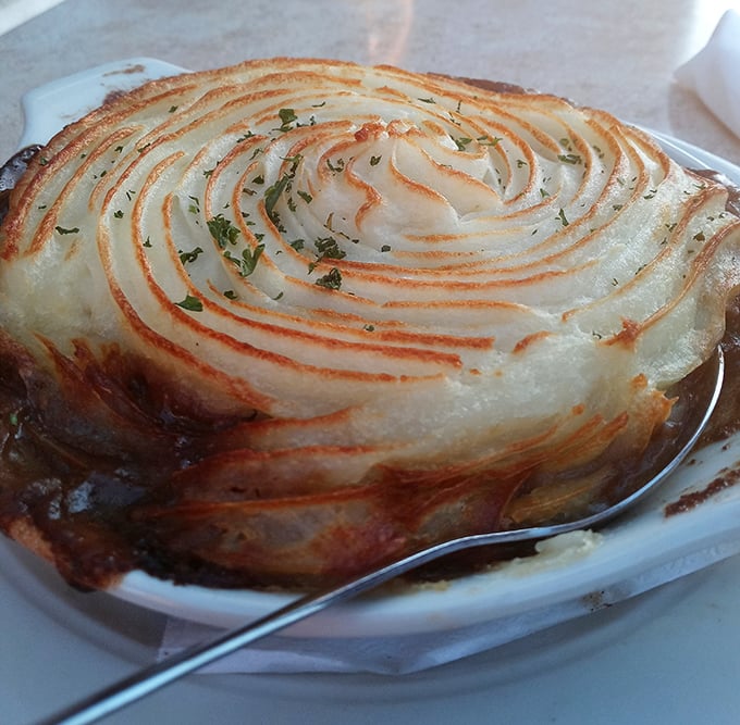 Shepherd's Pie that looks like it was airlifted from Dublin—that perfectly browned potato top hiding a savory treasure beneath.