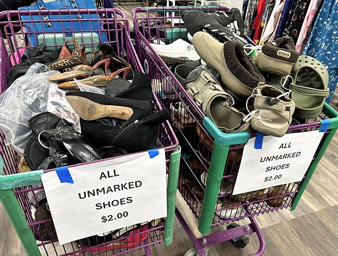 Shoe bonanza at $2 a pair! Like a dating app for footwear—swipe right on those barely-worn sandals waiting for their second chance at love.