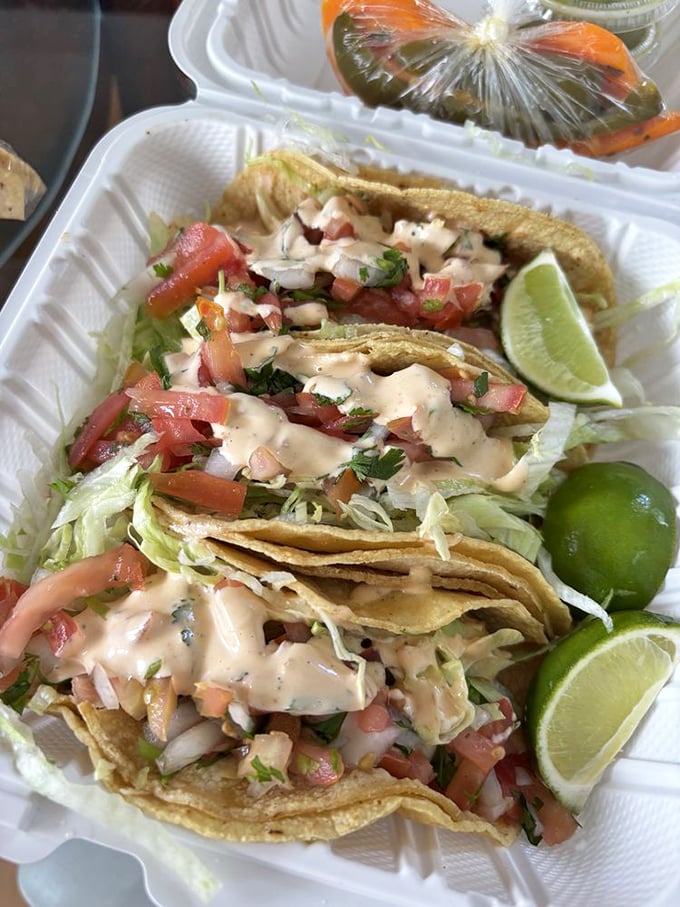 These fish tacos come dressed for success with fresh toppings and a squeeze of lime—ocean-to-table perfection in every bite.